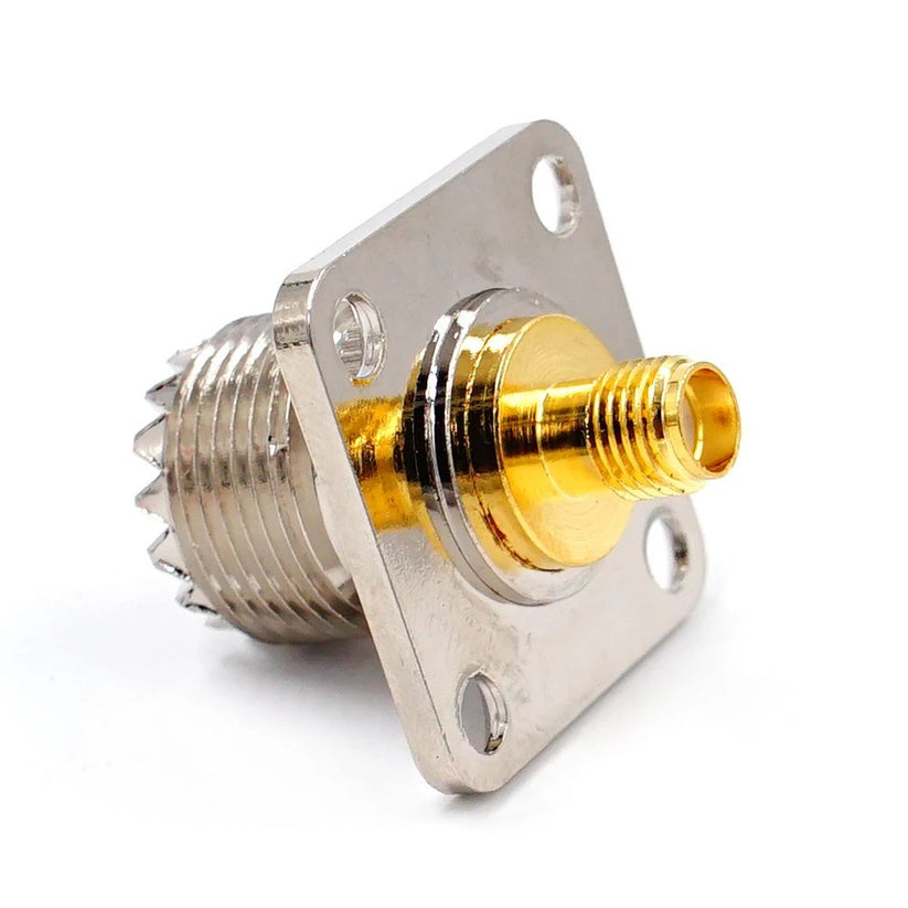 Flange Mount SO-239 UHF Female to SMA Female RF Panel Connector 4 Hole ...